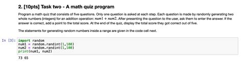 Solved 2 10pts Task Two A Math Quiz Program Program A