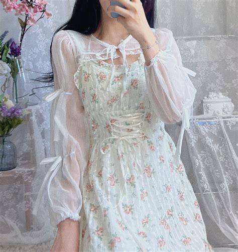 공주님옷 ෆ 볼레로 리본 시스루 프릴 퍼프 소매 크롭 쉬폰 긴팔 가디건