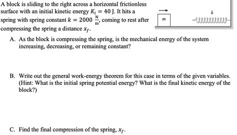 Solved A Block Is Sliding To The Right Across A Horizontal Chegg