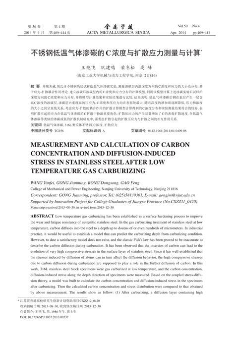 Pdf Measurement And Calculation Of Carbon Concentration And Diffusion Induced Stress In