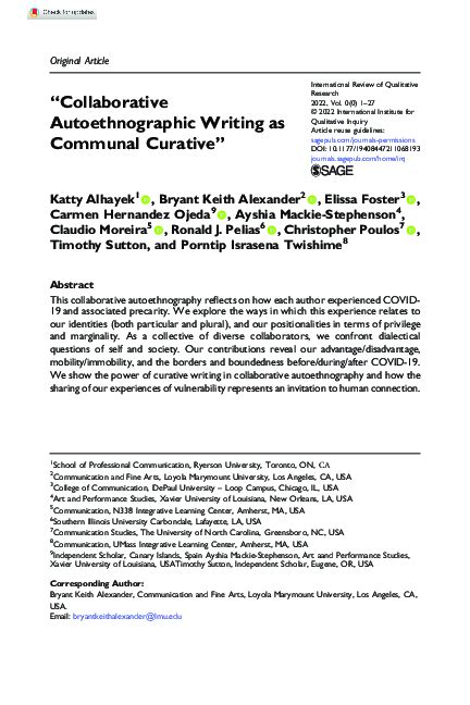 Pdf Collaborative Autoethnographic Writing As Communal Curative