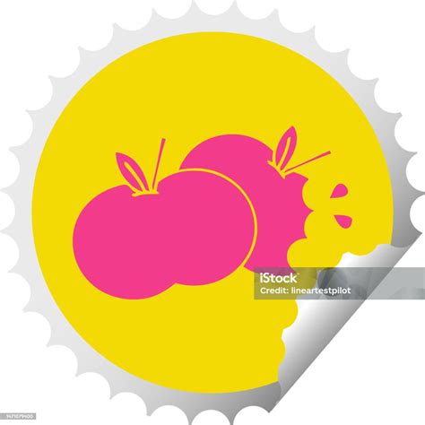 육즙이 많은 사과의 원형 필링 스티커 만화 건강한 생활방식에 대한 스톡 벡터 아트 및 기타 이미지 건강한 생활방식 과일 귀여운 Istock