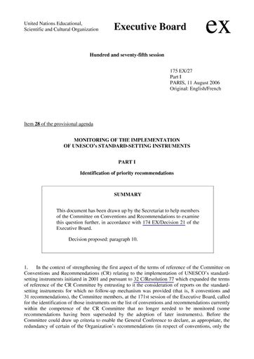 Monitoring Of The Implementation Of Unescos Standard Setting Instruments