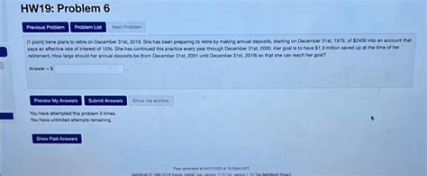 Solved Hw19 Problem 6 Previous Problem Problem List Next
