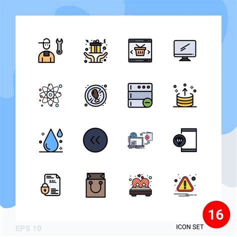 16 Thematic Vector Flat Color Filled Lines And Editable Symbols Of Imac Monitor Present Computer