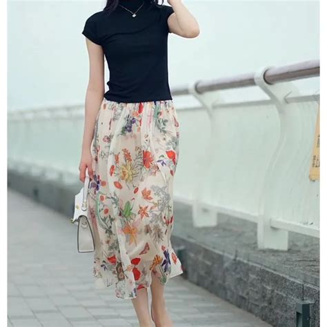 Юбка женская шифоновая средней длины милая универсальная элегантная трапециевидная юбка с