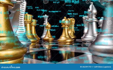 Rotating Chessboard With Pieces And Digital Graphics Elements Chess Notation Video Loop Stock