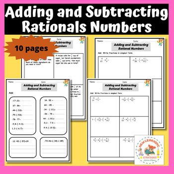 Compare Add Subtract Multiply And Divide Rational Numbers Worksheets