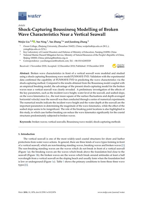 Pdf Shock Capturing Boussinesq Modelling Of Broken Wave Characteristics Near A Vertical Seawall
