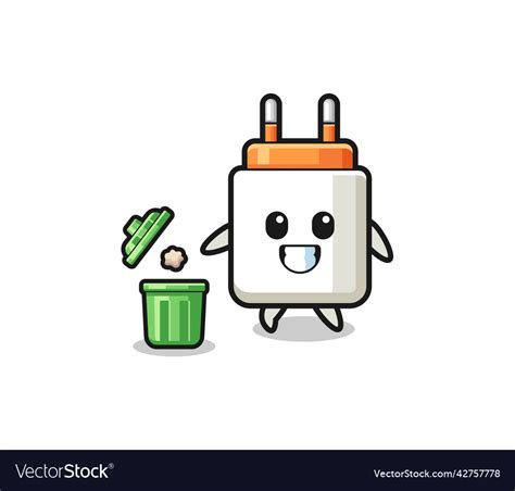 Power Adapter Throwing Garbage In The Trash Vector Image