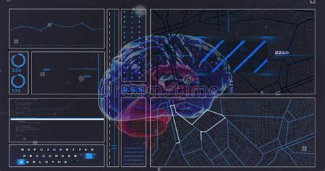 Image Of Brain And Data Processing On Black Background Stock Illustration Illustration Of