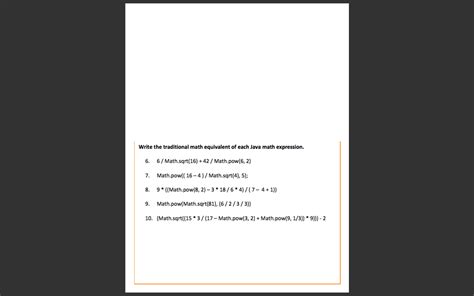 Solved Write The Traditional Math Equivalent Of Each Java