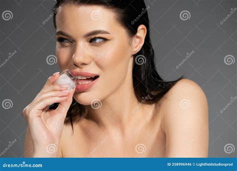 Smiling Brunette Woman With Naked Shoulders Stock Photo Image Of Hairstyle Clear