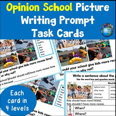 School Opinion Picture Writing Prompt Task Cards Sentence Writing
