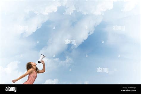 Girl Making Announcement Stock Photo Alamy