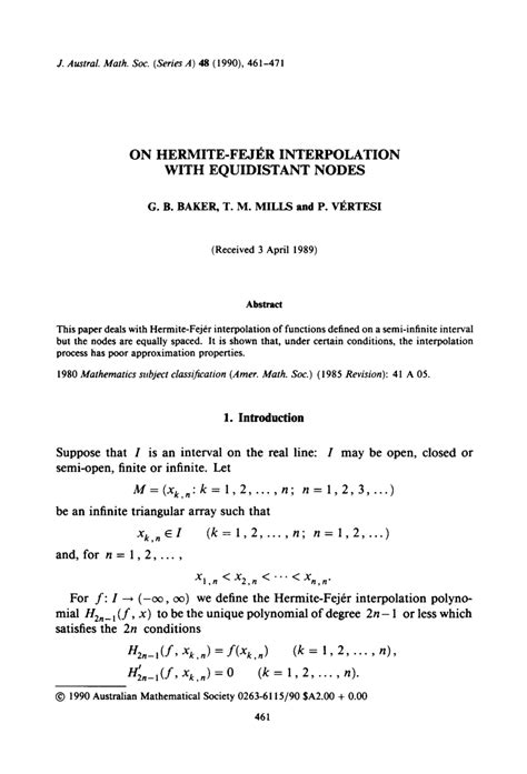 Pdf On Hermite Fejér Interpolation With Equidistant Nodes