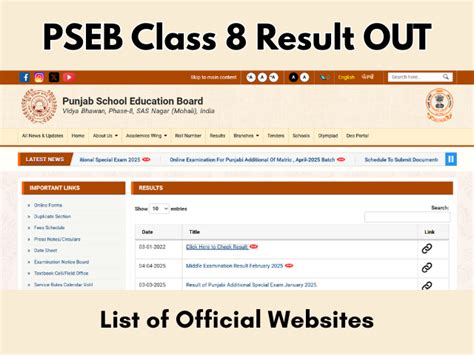 Result 2025 Official Website To Check Punjab Board 8th Result Online And Download