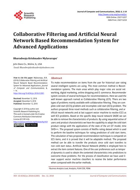 Pdf Collaborative Filtering And Artificial Neural Network Based Recommendation System For