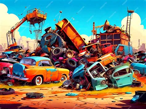Premium Vector Vector Scrapyard Junkyard Is A Vibrant Outdoor Cartoon