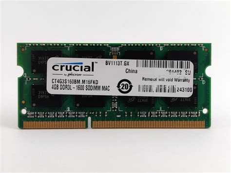 Оперативная память для ноутбука Sodimm Crucial Ddr3l 4gb 1600mhz Pc3l 12800s Ct4g3s160bm M16fkd