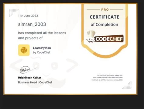 Simran Chouhan On Linkedin Codechef Codecheflearn Python Share Learn Certificateofcompletion