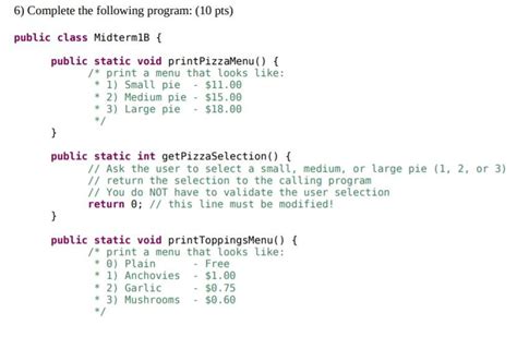 Solved Complete The Following Program Pts Public Chegg