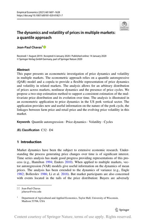 The Dynamics And Volatility Of Prices In Multiple Markets A Quantile Approach Request Pdf