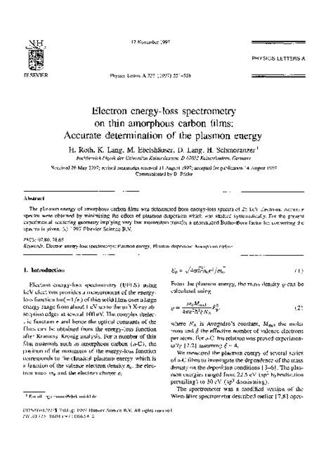 Pdf Electron Energy Loss Spectrometry On Thin Amorphous Carbon Films Accurate Determination