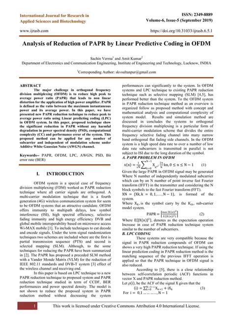 Analysis Of Reduction Of Papr By Linear Predictive Coding In Ofdm Pdf