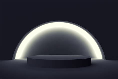밝은 둥근 어두운 받침대 또는 연단 패션 미니멀 컨셉 디자인 프리젠 테이션 제품에 대한 추상적 인 현대 미술 일러스트레이션 3d 렌더 블랙 디스플레이 쇼케이스 트렌디 한