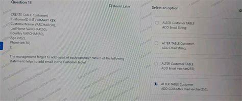 Question CREATE TABLE CUstomer CUstomerID StudyX
