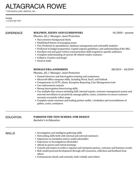 Manager Asset Protection Resume Samples Velvet Jobs