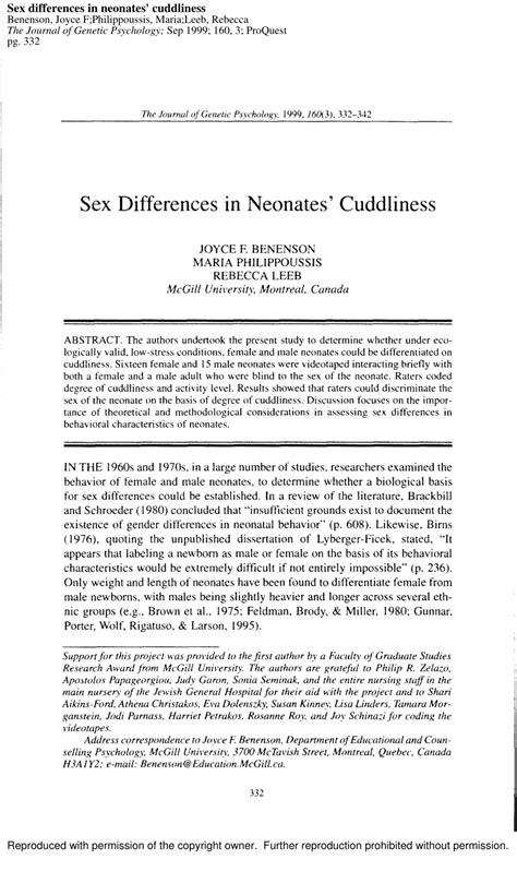 Pdf Sex Differences In Neonates Cuddliness