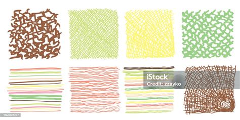 패턴 설정 손으로 그린 선 텍스처 해치 드로잉 펜 잉크 크로스해칭 연필 스케치 낙서 스크래치 스타일 사탕 파스텔 모양은 흰색 배경에 고립되어 있습니다 빈티지 그래픽 디자인