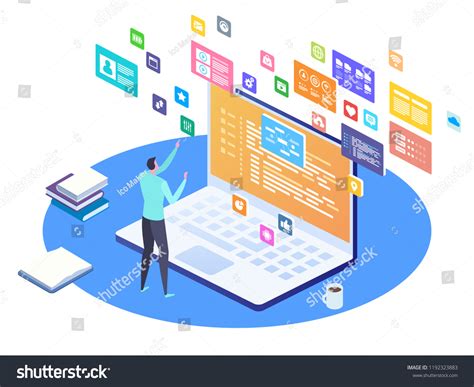 Developing Programming Coding Technologies Concept Isometric เวกเตอร์สต็อก ปลอดค่าลิขสิทธิ์