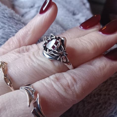 Garnet Teardrop Of The Spider Ring Silver Spider Ring Spider Goth Ring Nature Inspired Spider