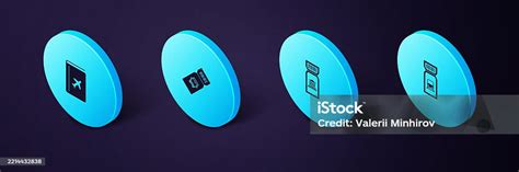 세트 아이소 메트릭 기차 티켓 박물관 버스 및 표지 책 여행 가이드 아이콘 벡터 3차원 형태에 대한 스톡 벡터 아트 및 기타 이미지 3차원 형태 개념 건네주기