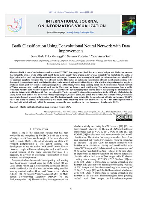 Pdf Batik Classification Using Convolutional Neural Network With Data