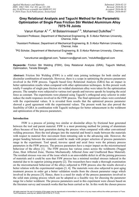 pdf grey relational analysis and taguchi method for the parametric