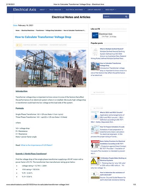 How To Calculate Transformer Voltage Drop Electrical Axis Pdf Transformer Electrical