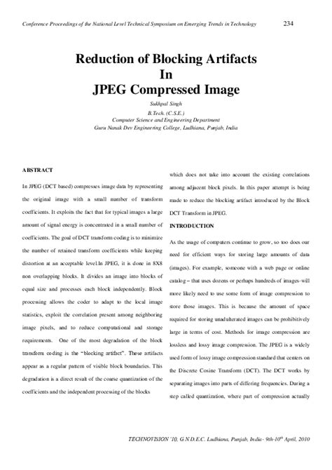 pdf reduction of blocking artifacts in jpeg compressed images dr vinod kumar