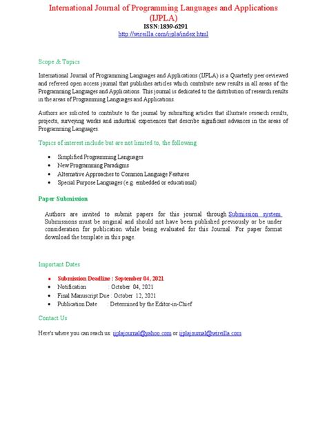 International Journal Of Programming Languages And Applications Ijpla Pdf