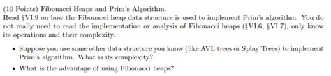 Solved 10 Points Fibonacci Heaps And Prims Algorithm
