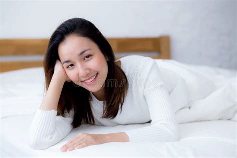 Woman Beautiful Smiling Woman Portrait Wake Up Early Morning Stock