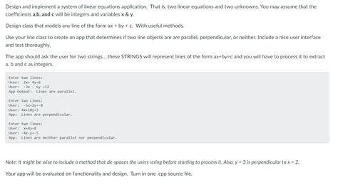 Solved Design And Implement A System Of Linear Equations Chegg