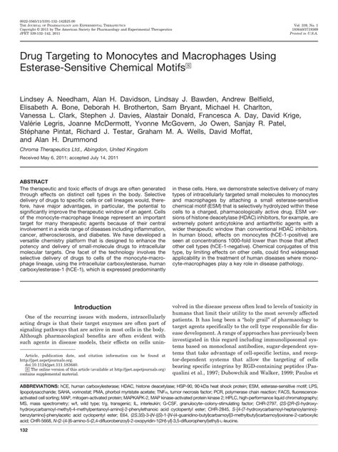 Pdf Drug Targeting To Monocytes And Macrophages Using Esterase