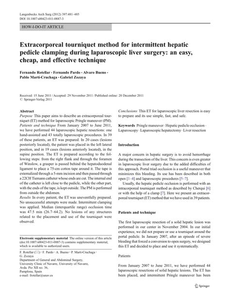 Pdf Extracorporeal Tourniquet Method For Intermittent Hepatic Pedicle Clamping During