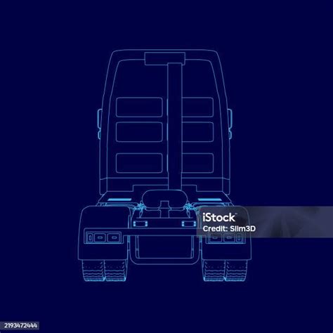 세미 트럭의 파란색 그림입니다 트럭은 세미 트럭이며 파란색으로 표시됩니다 뒤로 View 경사로 표지판에 대한 스톡 벡터 아트 및 기타 이미지 경사로 표지판 교통 나름