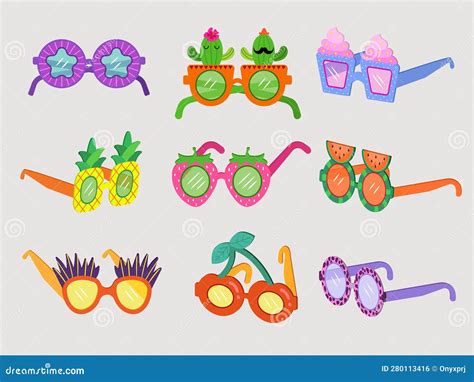 Party Glasses Funny Fashioned Items For Eye Decoration Recent Vector Colored Sunglasses Stock