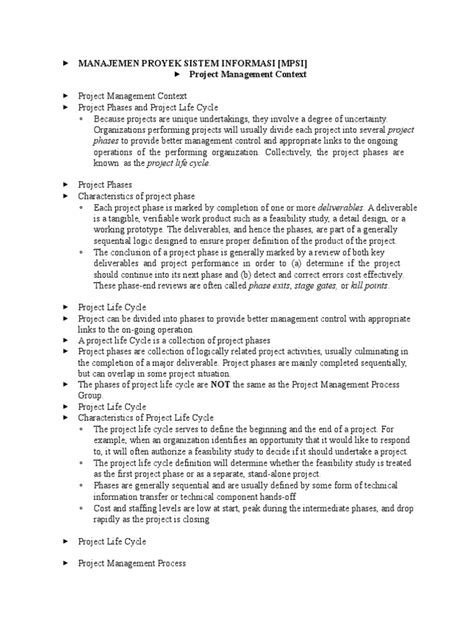 Manajemen Proyek Sistem Informasi Mpsi Project Management Context Download Free Pdf